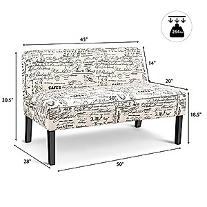 Giantex Armless Loveseat Sofa Modern Sofa Chair Couch Wood Living Room Leisure Fabric Furniture (Letter-Design)