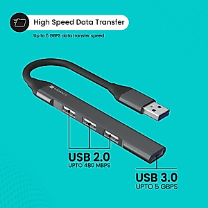 Portronics Mport 31 4 Ports USB Hub (USB A to 4 USB-A Ports 4 in 1 Connector USB Hub (Grey)