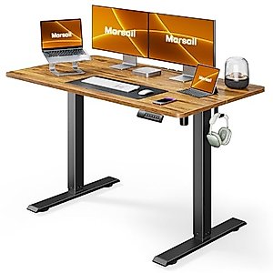 Marsail Electric Standing Desk, 48 * 24 Inch Standing Desk Adjustable Height, Stand up Desk for Home Office Furniture Computer Desk 4 Memory Presets with Headphone Hook