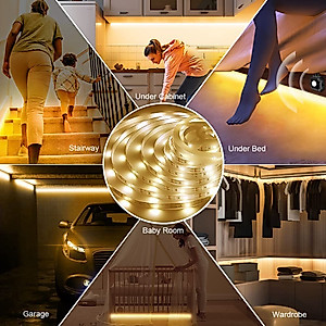 Motion Sensor LED Light Strip, 9.8ft LED Strip Lights with Constant Lighting and Motion Sensing 2 Lighting Modes for Under Cabinets, Closets, Safe Stairs - 3000K Warm White