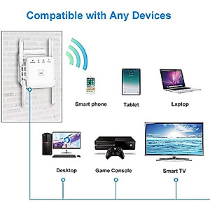 WiFi Repeater - 1200Mbps WiFi Range Extender Wireless Signal Repeater Booster, Dual Band 2.4G and 5G Expander, 4 Antennas 360° Full Coverage, Extend WiFi Signal to Smart Home Devices（AK1206 White）