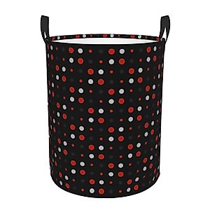 Large Laundry Basket, Dirty Clothes Hamper Toys Storage Bag Red, Black, Gray and White Dots Waterproof Foldable Washing Bin for College Dorms 15.7" x 19.6"