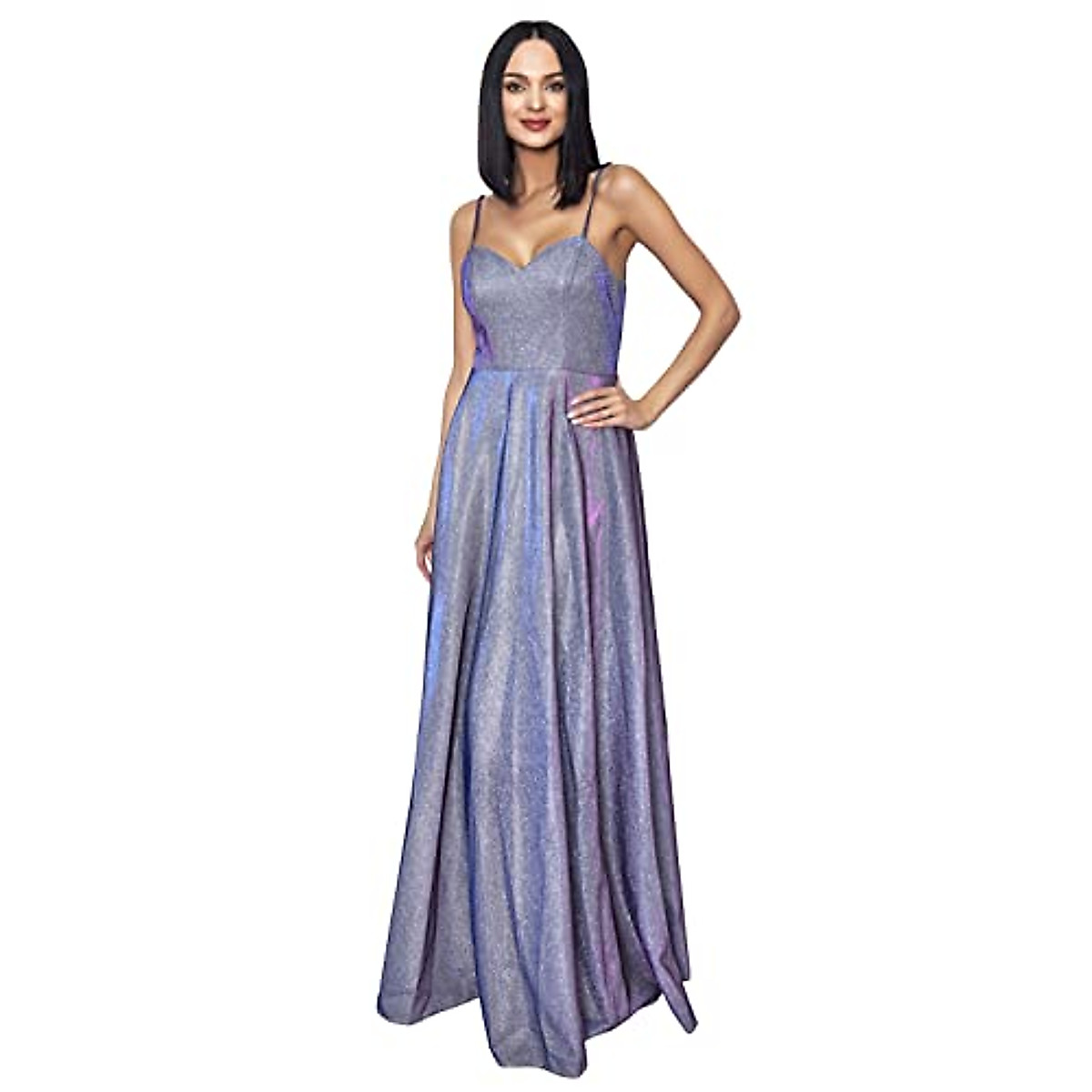 BOSJHD Shiny Gradient Strap Open Back Elegant Party Evening Dress（Purple,XX-Large）