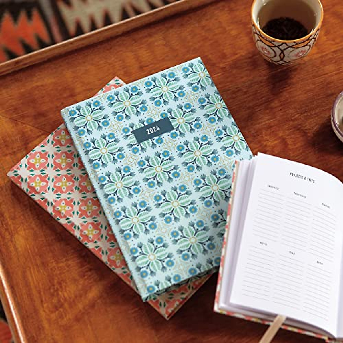 Letts of London Morocco Academic Weekly/Monthly Planner, August 2023 to July 2024, Week-to-View, Sewn Binding, Multilingual, A5 Size, 8.25" x 5.875", Coral (C031812-24)