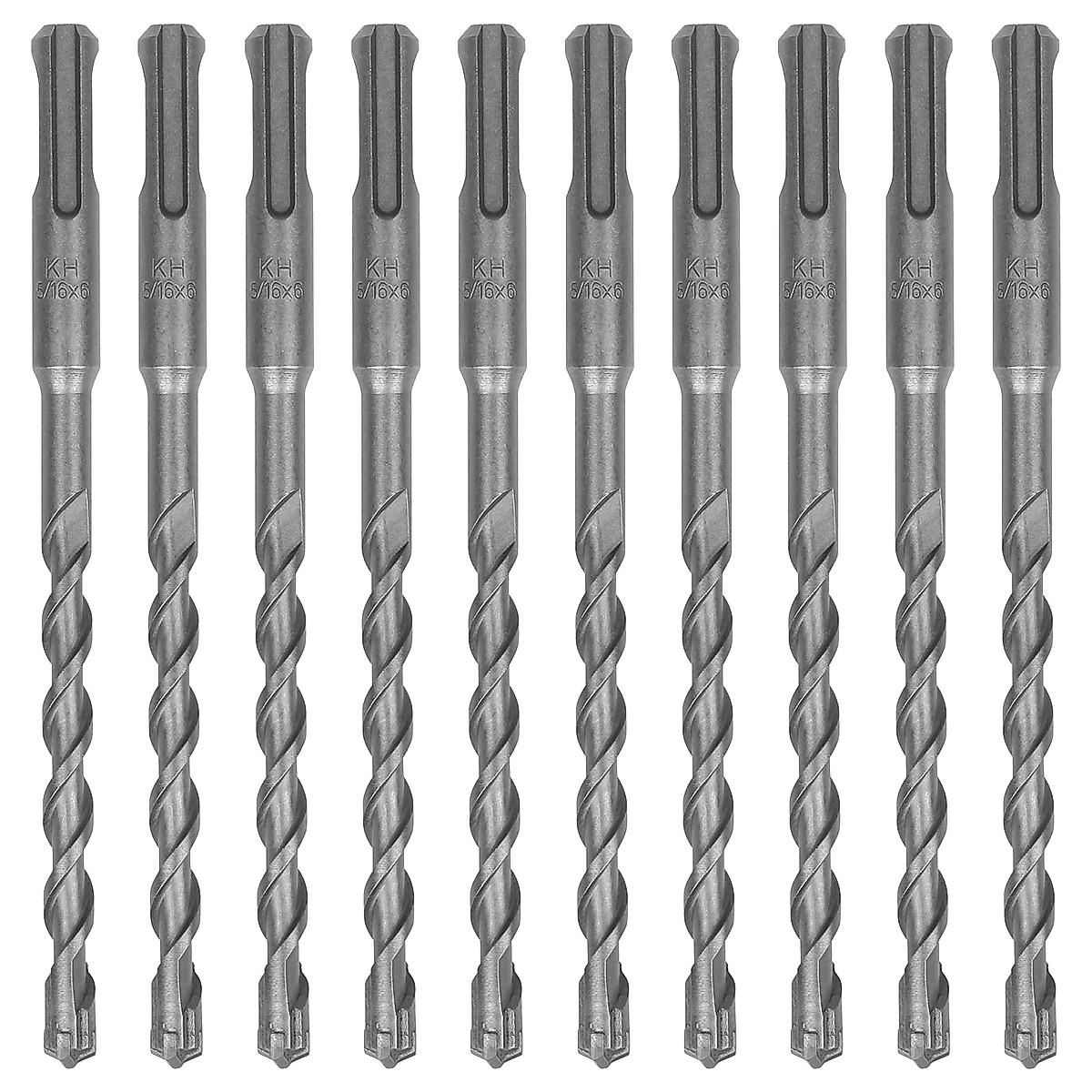 KHCRAFT SDS-plus Rotary Hammer Drill Bits 5/16 In. x 6 In. 10-Piece Rock Carbide Tip 4-Cutter for Brick, Cemet, Stone & Concrete