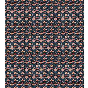Ambesonne Marine Duvet Cover Sets, Image of Submarines and Zeppelins in Continuous Nostalgic Pattern Nautical, Bedding Set with 2 Duvet Covers 4 Pillowcases, 2 Pack Cal King Size, Salmon and Dark Blue