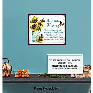 House Blessing - Religious Housewarming Gifts for Women - Christian Wall Art - Rustic Country Sunflower Butterfly Wall Decor - Blessed Wall Art - Inspirational Wall Decor - Bible Verses Wall Decor