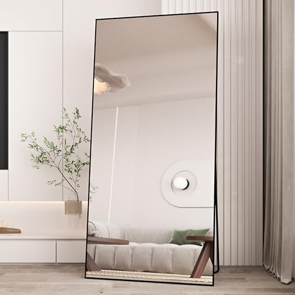 LFT HUIMEI2Y Full Length Mirror 71"x32", Standing Hanging or Leaning Against Floor Tempered Mirrors, Wall-Mounted Full Body Dressing Mirror with Aluminum Alloy Frame for Living Room, Bedroom, Black