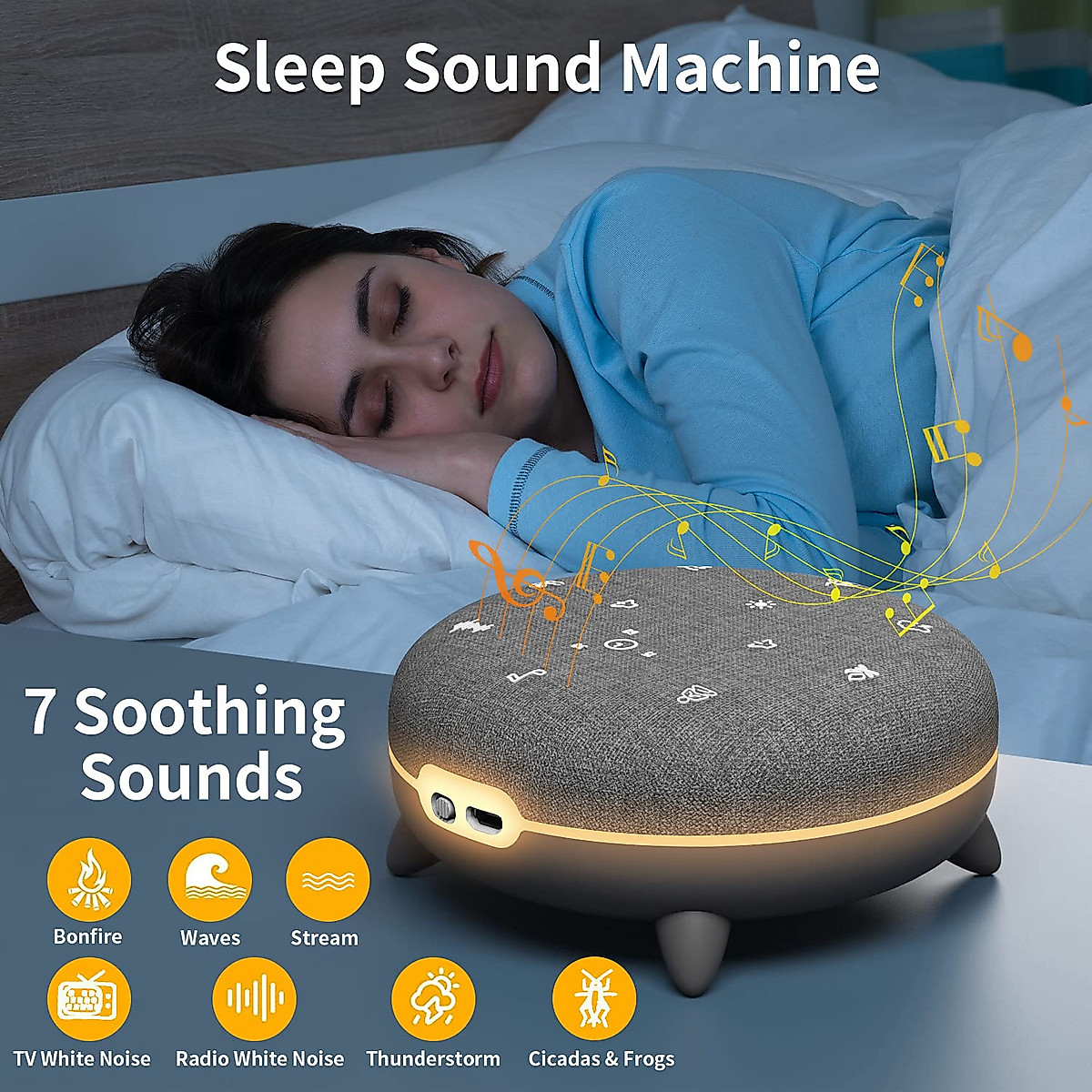 iHoven Portable Sound Machine, White Noise Sound Machine with Night Lights 7 Soothing Natural Sounds Sleep Timer Rechargeable Bluetooth Spearker for Adults Baby Kids Sleeping Relaxation