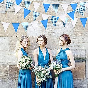32Ft Blue Party Decorations Blue Buffalo Plaid Checkered White Triangle Flag Gingham Pennant Bunting Fabric Garland for Picnic Racing Car BBQ Birthday Wedding Carnival Party Outdoor Home Garden Decor