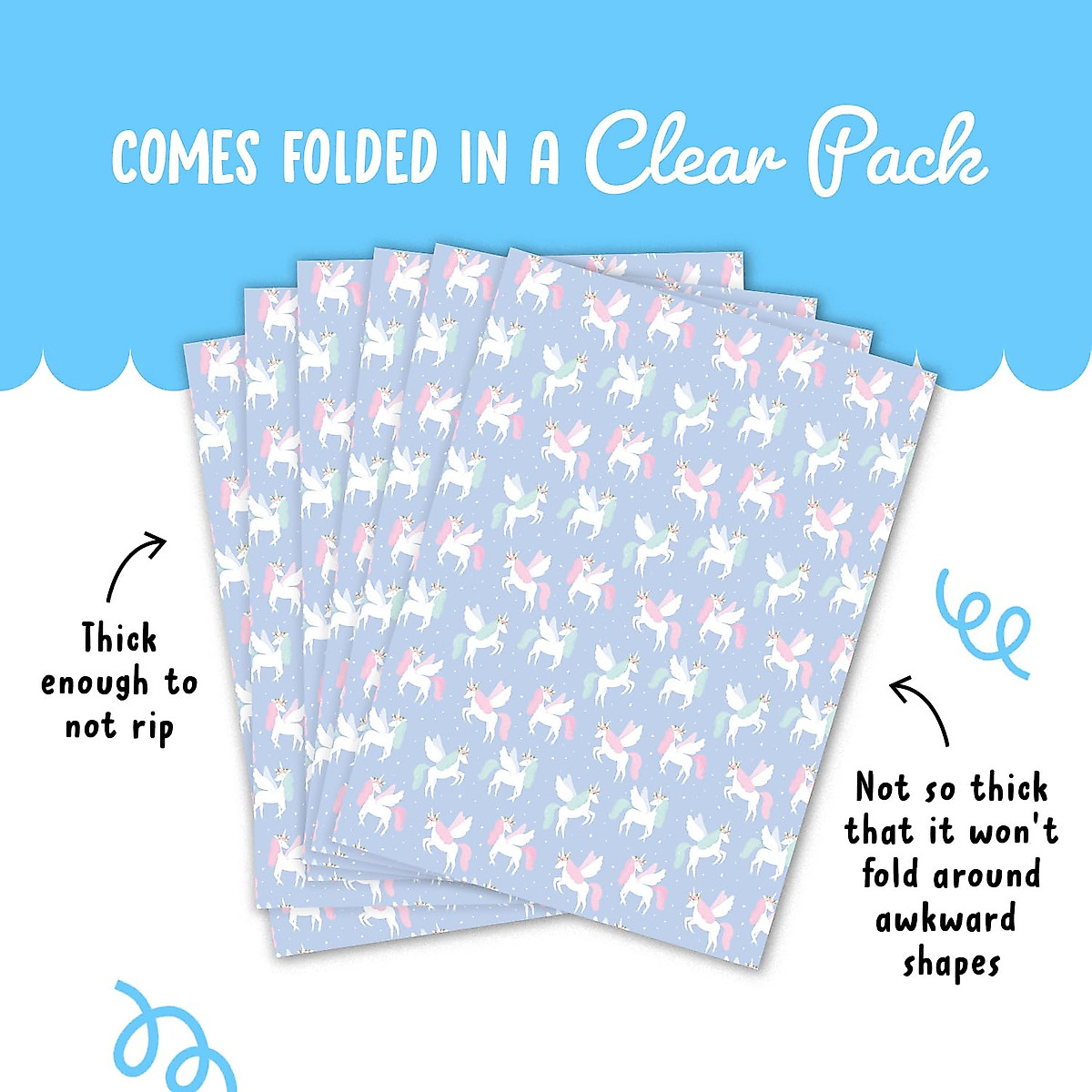 CENTRAL 23 Unicorn Wrapping Paper (x6) Sheets - Blue and Pink - Gift Wrap - Birthday Wrap for Girls Kids Women - Recyclable and Made in UK