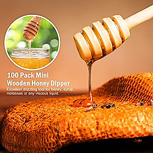 WEFOO 100 Pack Mini 3 Inch Portable Wooden Honey Dipper Sticks for Honey Jar Dispense Drizzle Honey, Wedding Party Favors