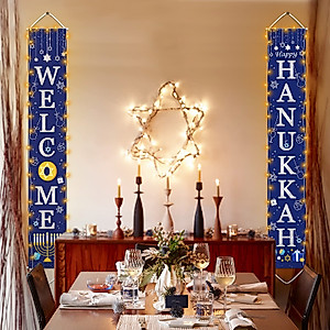 Hanukkah Door Decoration Banner with String Light, 72''x12'' Hanukkah Front Door Porch Sign Welcome and Happy Hanukkah Chanukah Home Decorations Party Supplies (NO BATTERY)