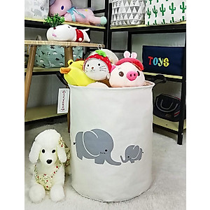 QUEENLALA Large Storage Basket,Laundry Hamper/Bathroom/Home Decor/Collapsible Round Storage Bin,Boys and Girls Hamper/Boxes/Clothing(Parent-child elephant)