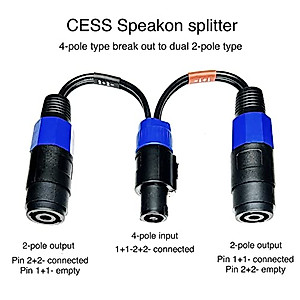 CNCESS CESS-203 Unbalanced 4-Pole Type Speakon Plug Break Out to Dual 2-Pole Type Female Speakon Jacks