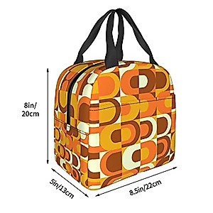 70s Pattern Retro Inustrial In Orange And Brown Tones Reusable Insulated Lunch Bag For Women Men Waterproof Tote Lunch Box Thermal Cooler Lunch Tote Bag For Work Office Travel Picnic