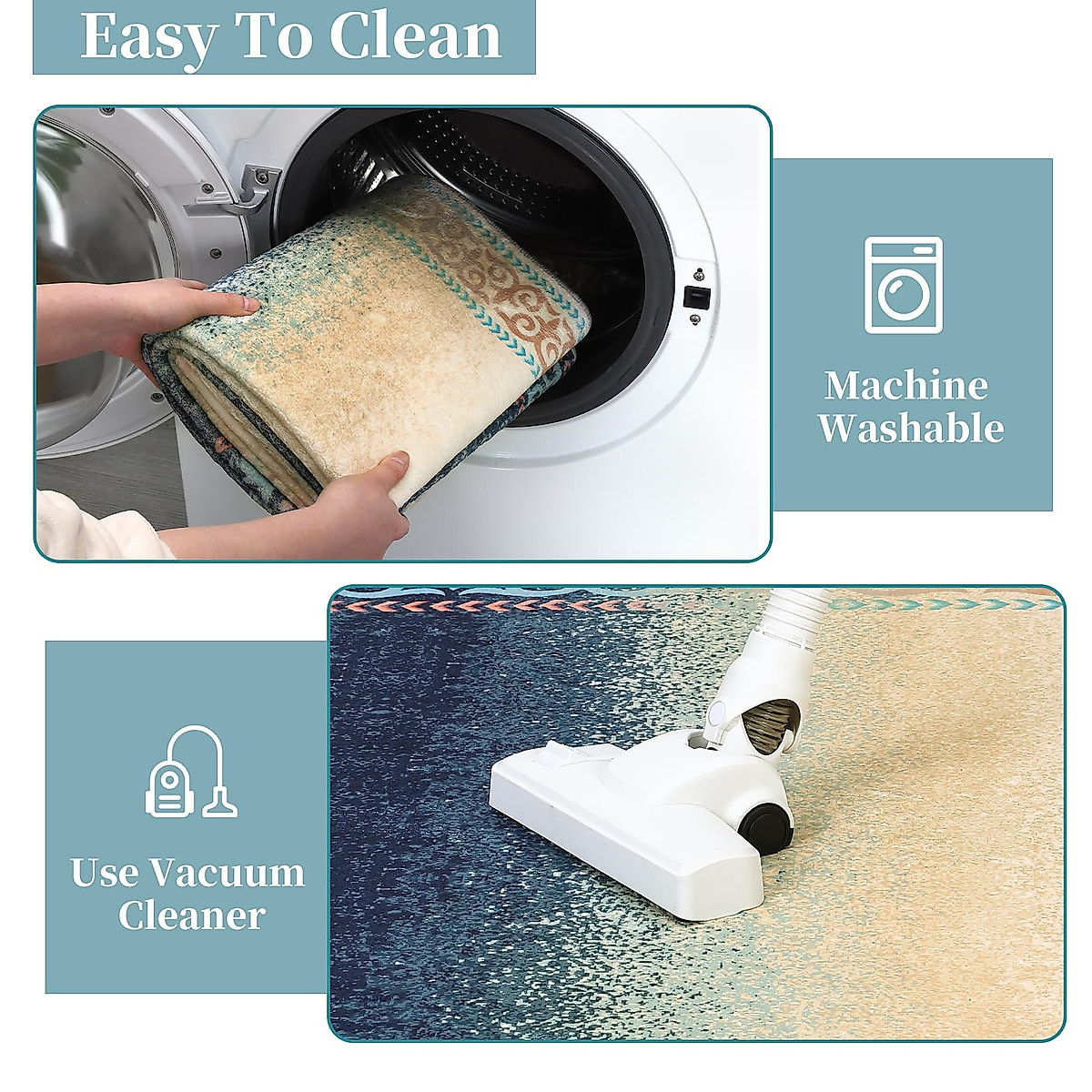 GarveeHome Washable Area Rugs 4x6 Rug Modern Living Room Rugs Non Slip Bedroom Rug Oriental Boho Rug Ultra Soft Low Pile Thin Carpet Stain Resistant Non Shedding Throw Rugs for Dining Room Blue 4'x6'