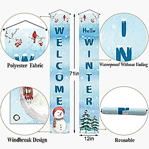 Welcome Hello Winter Porch Banner Snowman Cardinal Christmas Xmas Holiday Front Door Sign Wall Hanging Party Decoration