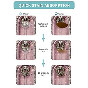 Coffee Mat for Counter, Christmas Pink Castle Gate Xmas Wreath Absorbent Hide Stain Coffee Bar Mat, Non-slip Coffee Bar Accessories Kitchen Drying Mat Fit Under Coffee Maker Espresso Machine