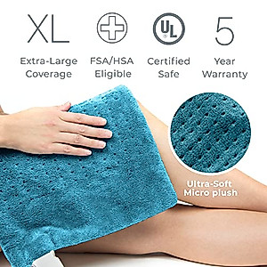 Pure Enrichment® PureRelief™ XL Heating Pad - LCD Controller with 6 InstaHeat Settings for Cramps, Back, Neck, & Shoulder Pain Relief, Moist Heat Option, Machine Washable, 12" x 24" Storage Bag (Blue)