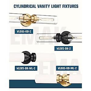 Emak Modern 22 Inch Gold Bathroom Light Fixtures Over Mirror, Cylinder Bathroom Vanity Lights for Mirror, 2-Light Wall Sconces with Clear Glass for Bathroom, Bedroom, Hallway, VL085-GD-2