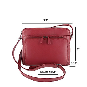 CTM® Women's Leather Shoulder Bag Purse with Side Organizer, Merlot