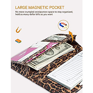 Server Book for Waitress Book with Zipper Pocket, 5x9 Leopard Magnetic Closure Server Wallet with Money Pocket and Zipper Pouch, Restaurant Waitstaff Organizer Fit Server Apron