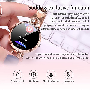 Thafikzi Smartwatch for Women Compatible for iPhone Samsung Android iOS Phones. Smart Bracelet with Female Menstrual Cycle Heart Rate Blood Pressure Remote Photography Waterproof Pedometer (Gold)