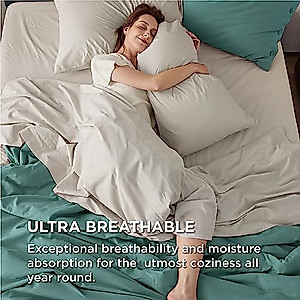 Bedsure 100% Cotton Sheets Queen Size - Soft Percale Sheets, 4 Pieces Grey Sheet Set, Breathable Cooling Queen Sheets, Cotton Bed Sheets with Deep Pocket Up to 16", Bedding Sheets & Pillowcases