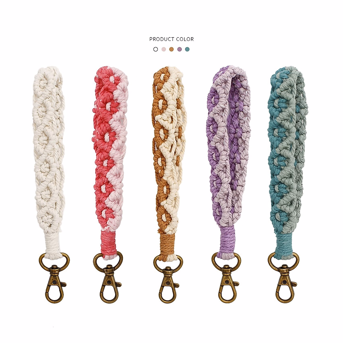 Poagoep Boho Macrame Keychain Bracelet Handmade Wristlet Keyring Holder Wrist Lanyard for Women Girls(4)