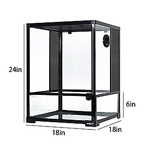 REPTI ZOO Reptile Glass Terrarium, 18" x 18" x 24" Knock-Down Reptile Habitat Tank with Double Hinge Door & Top Screen Ventilation and Side Mesh Ventilation, 30 Gallon Large Reptile Terrarium