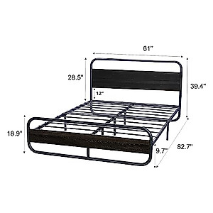 Catrimown Queen Bed Frame with Headboard LED Bed Frame Queen Metal Platform Bed Frame Queen Size Heavy Duty Queen Wood Platform Bed Frame Under Bed Storage Noise Free (Black, Queen)