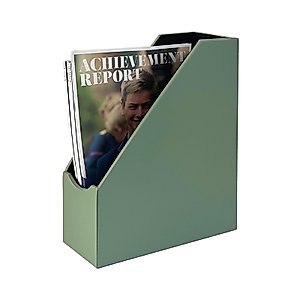 UnionBasic Magazine File Holder, Leatherette Desktop Document Organizer, Home Office Paper Holder File Storage Literature Sorter, Malachite Green