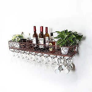 Stylish Simplicity European Hanging Wine Rack Goblet Rack Creative Upside Down Wine Glass Rack Restaurant Bar Wrought Iron Rack Wall Hanging Wine Racks, PIBM, Bronze, 60 * 25cm