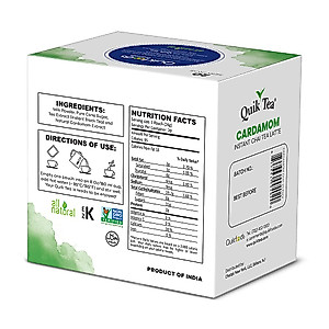 QuikTea Cardamom Instant Chai Tea Latte - 20 Count Single Box - Single Serve Pouches - All Natural & Preservative Free