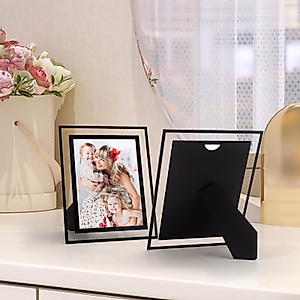 Serwrsw Glass Picture Frame for 5x7 inch Photo, 4 Pack Clear Frame with Black Stripe Decor, Vertical or Horizontal on Tabletop
