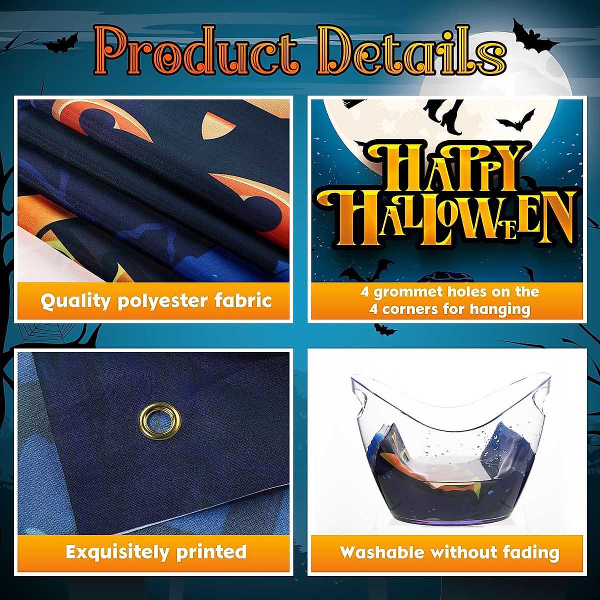 Panelee Halloween Door Decorations 79 x 35 Inches Skeleton Witch Window Door Cover Photo Posters Banner Backdrop Halloween Wallpaper Sticker for Front Door Porch Halloween Party Supplies(Moon, Witch)