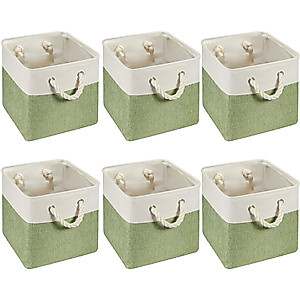 6 Pcs 11 x 11 Inch Cube Storage Bins Fabric Cube Storage Organizer Bins Foldable Storage Cube Baskets with Sturdy Carry Handles Multipurpose Storage Cube for Home (Green, White)
