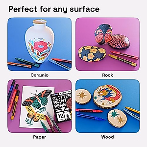 Glitter Paint Pens for Rock Painting, Stone, Ceramic, Glass, Wood, Fabric, Scrapbooking, DIY Craft Making, Art Supplies, Card Making, Coloring. Set of 12 Acrylic Glitter Markers Extra-Fine Tip 0.7mm