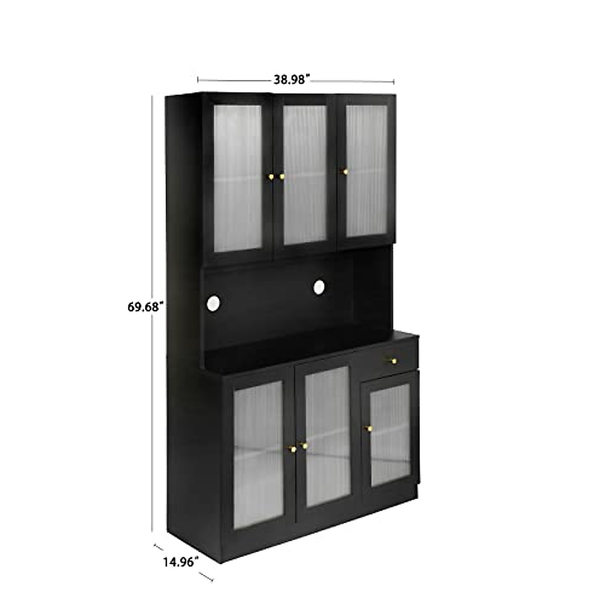 AVZEAR Kitchen Pantry Cabinet, Glass Door Cupboard 69.7" Freestanding Multifunctional Kitchen Pantry Cabinet Storage Cabinet Cupboard with 6 Doors,4 Shelves and 1 Drawer, Black