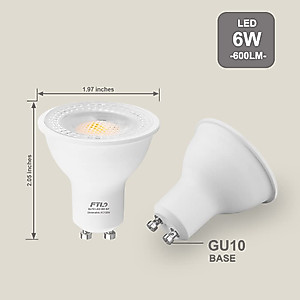 FTL GU10 LED Bulbs Dimmable 3000K Warm White 6W 600LM, 60W Halogen Replacement, 40 Degree Spot Track Light Bulbs, Recessed Ceiling Light Bulb, 6-Pack
