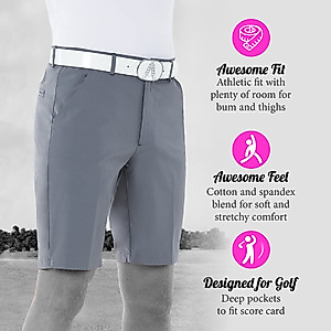 Royal & Awesome Mens Golf Shorts Stretch, Golf Shorts Men Stretch, Mens Slim Fit Golf Shorts, Stretch Golf Shorts for Men, Grey Golf Shorts for Men