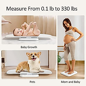 GROWNSY Baby Scale, Multifunctional Baby Weight Scale, Pet Scale for Puppy, Cat, Adult Scale Up to 330lbs, Accurate Digital Scale with Hold Function, 27-inch Height Measurement, 5 Units, LCD Screen