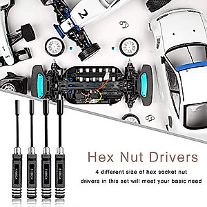 Makerfire 4pcs Hex Nut Drivers Screw driver Tools Kit Set for RC Helicopter RC Boat Rc Cars, Metal 4.0/5.5/7.0/8.0mm NUT Key Socket Screwdrivers