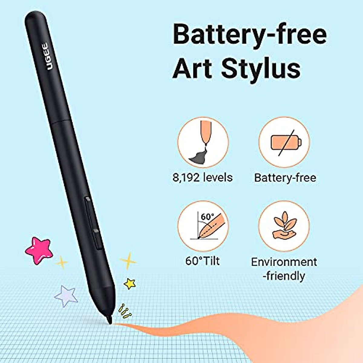 UGEE 10X6.27 Inches Drawing Tablet,Digital Drawing Art Pad with 12 Shortcut Keys,Battery-Free 8192 Passive Stylus，Computer Graphic Pen Tablet Work for Mac, Windows PC and Android