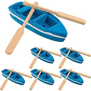 BESPORTBLE 6 Sets Miniature Rowboat Mini Blue Wood Boat with Oars Canoe Model Figurines Fairy Garden Miniatures Nautical Home Decorations (Boat+2 Paddles)