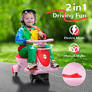 Electric Wiggle Car, ANPABO 2 in 1 Wiggle Car Ride on Toy with Pedal, Adjustable Length, Light Up Wheels, Rechargeable Battery, Anti-Rollover Structure, Swing Car with Music for Kids 3 Years and Up
