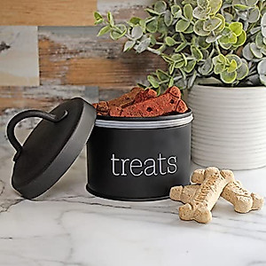 AuldHome Enamel Cat Treat Container (Black), Small Retro Modern Farmhouse Pet Treats Jar