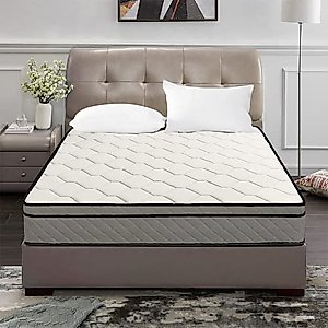 EIUE Queen Hybrid Mattress 10 Inch Innerspring,Memory Foam Hybrid,Medium Firm,White