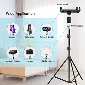 Smatree iPad Tripod Stand Floor Stand, Height Adjustable Foldable Tripod Stand for Cell Phone/Tablet/Camera/Logitech Webcam, Compatible with iPhone/iPad Pro/Mini/Air, Height Adjustable 27.5-82.6 Inch